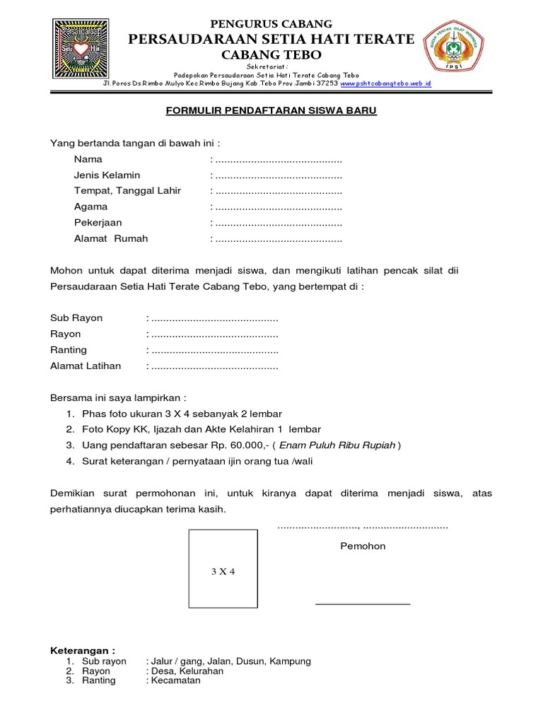 FORMULIR SISWA BARU PSHT (Jurus) | PDF