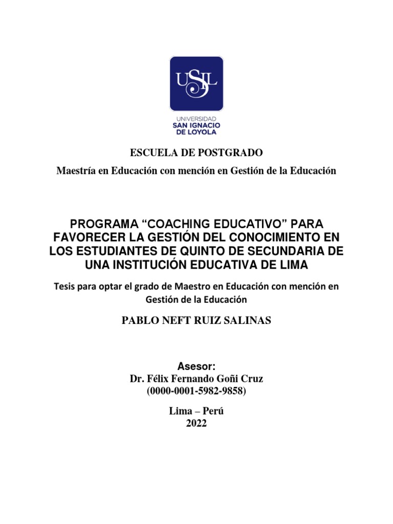 2022 - Ruiz Salinas - Programa "Coaching Educativo" para Favorecer La Enseñanza - Trabajo para ...