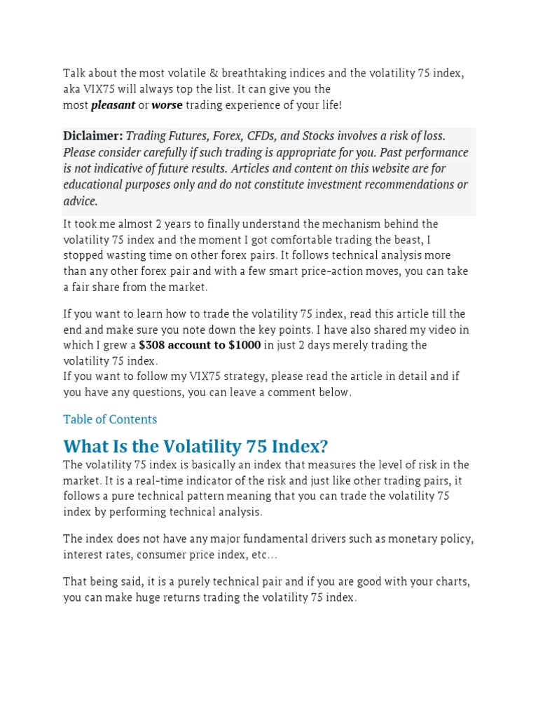Volatility 75 Index Trading Strategy PDF | PDF