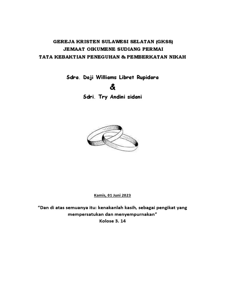 Tata Kebaktian Nikah Kristen | PDF | Agama & Spiritualitas