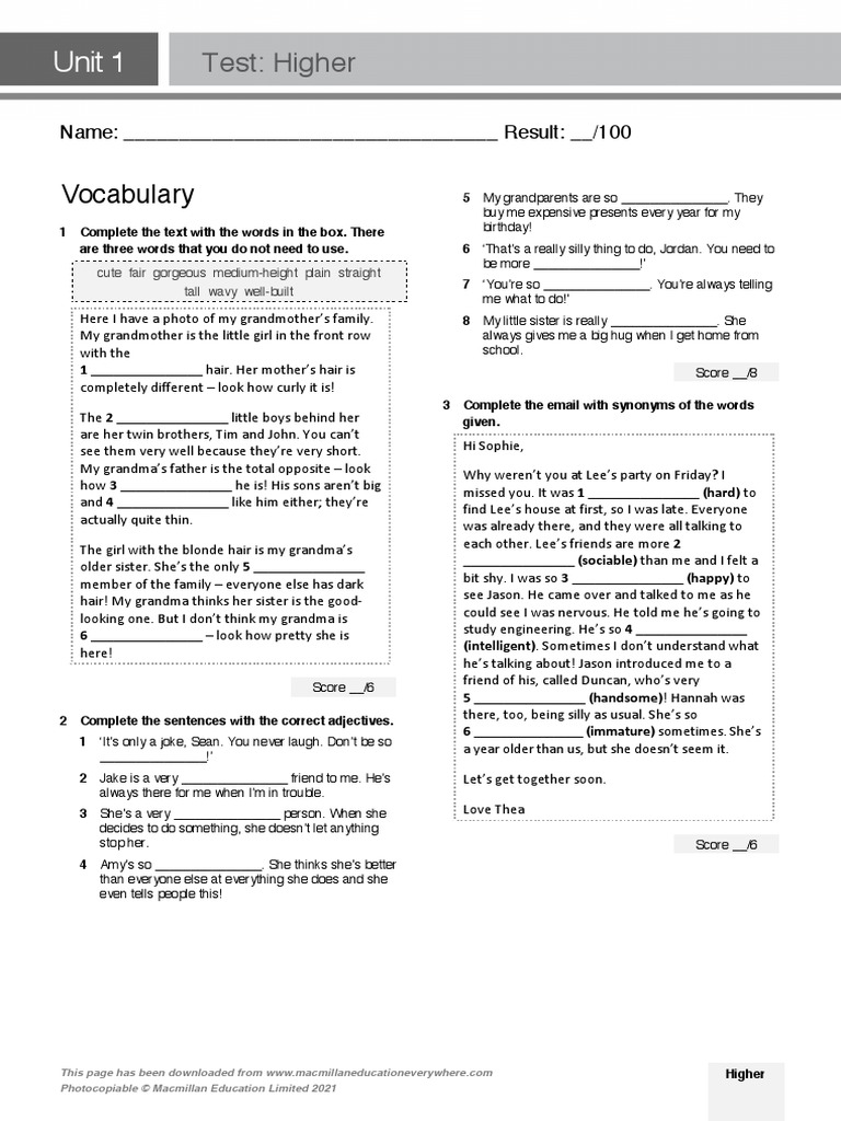 B1PLUS U1 Test Higher | PDF