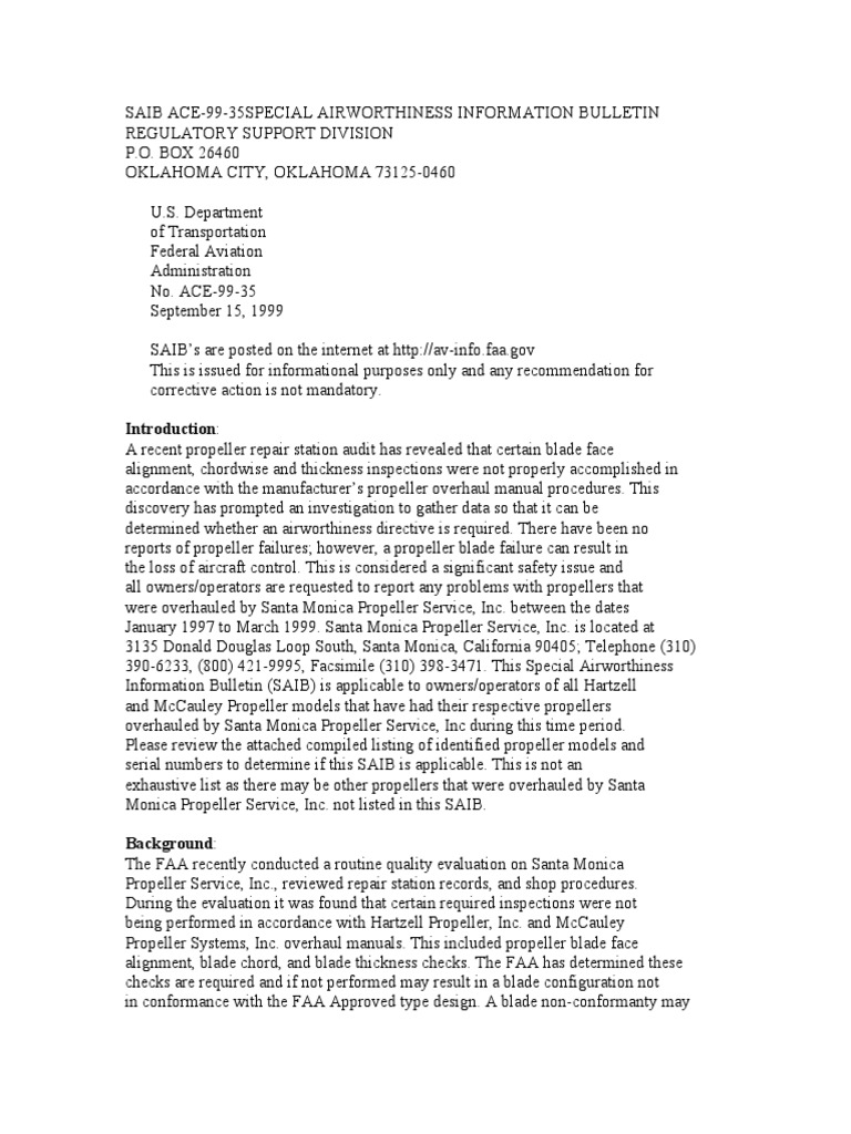Saib Ace-99-35 | PDF | Federal Aviation Administration | Aircraft
