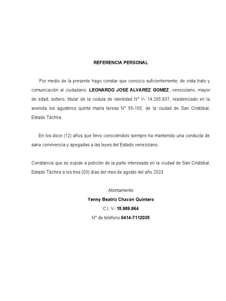 Referencia Personal | PDF