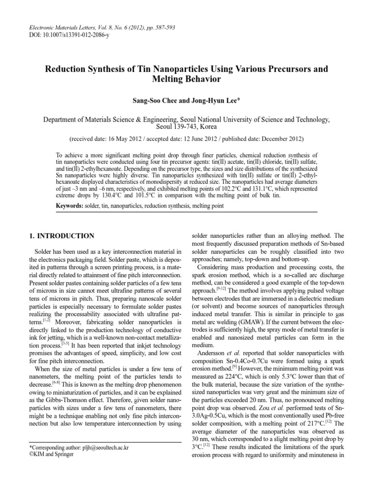 Tin Nanoparticles: Synthesis and Melting Points | PDF | Nanoparticle | Tin