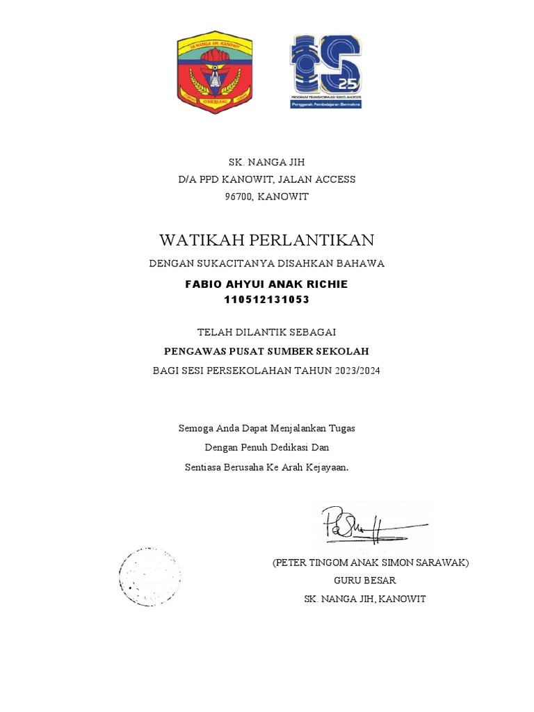 Sijil Watikah Perlantikan PSS | PDF