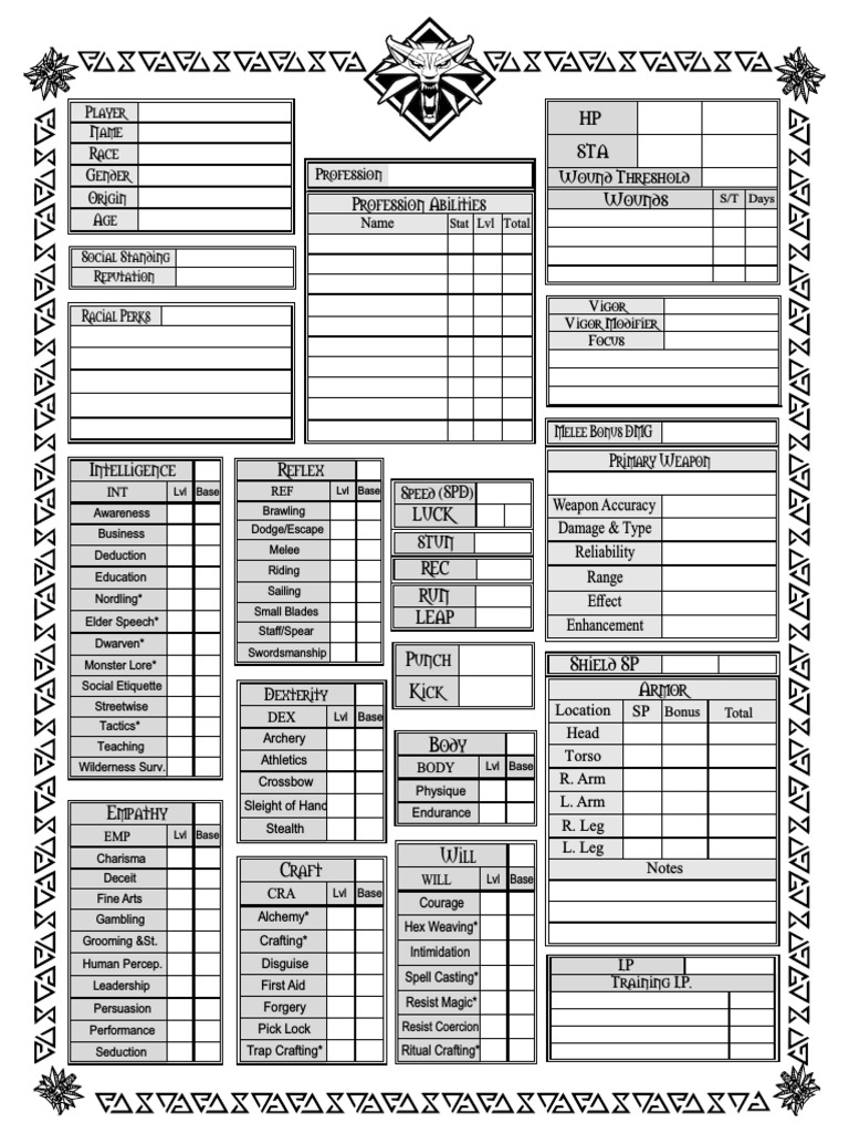 The Witcher TTRPG Character Sheet | PDF