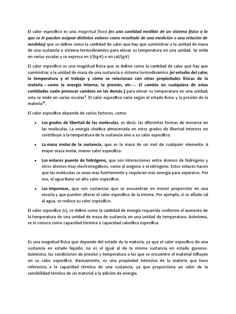 Calor Específico: Definición y Factores | PDF | Calor | Temperatura