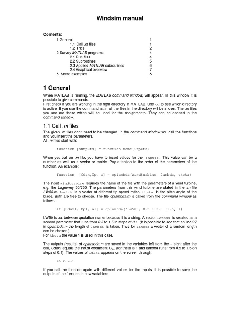 Windsim Manual | PDF | Parameter (Computer Programming) | Anonymous Function