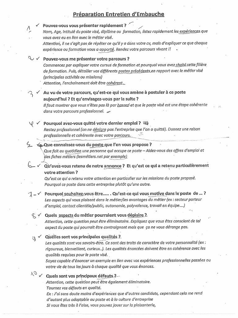 Preparation Entretien D Embauche Questions | PDF