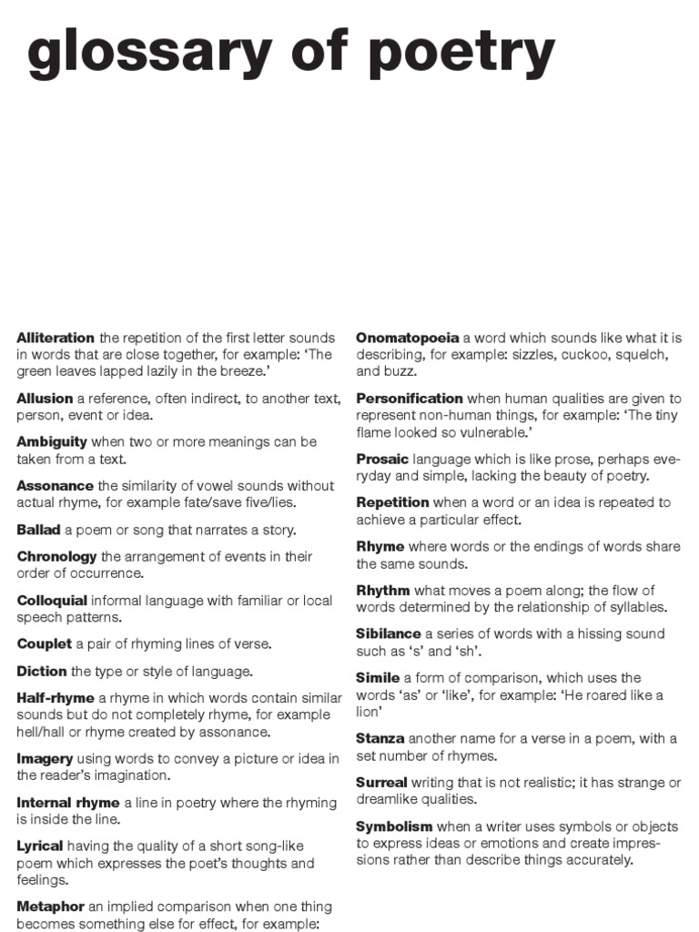 Glossary of Poetry | PDF | Rhyme | Poetry