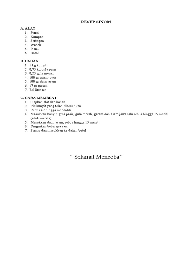 Resep Sinom - Salin | PDF | Memasak, Makanan, & Anggur | Pengembangan Diri