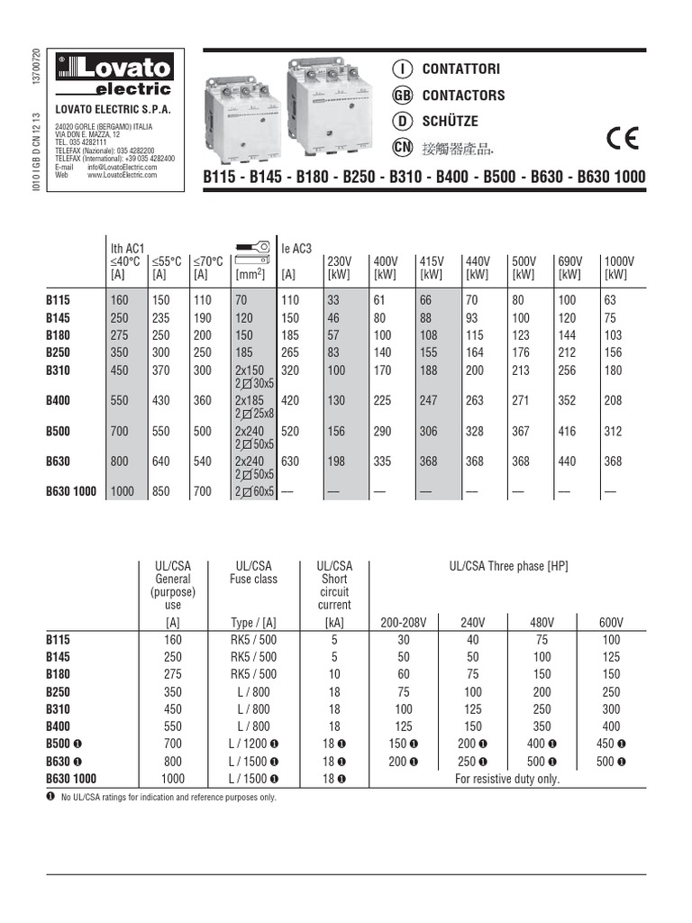 Contactor Lovato Catalogo | PDF | Components | Electronics