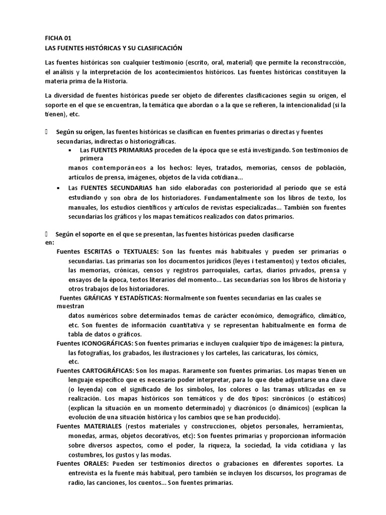 Las Fuentes Históricas y Su Clasificación | PDF | Historiador | Testimonio