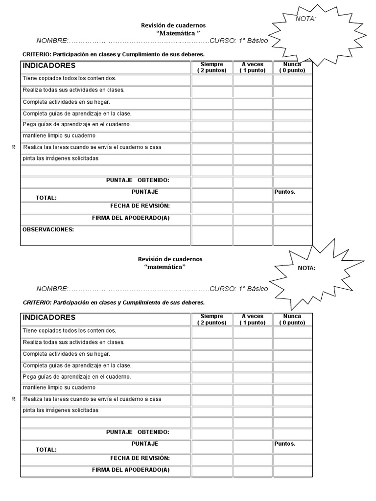 Pauta de Revision de Cuadernos | PDF