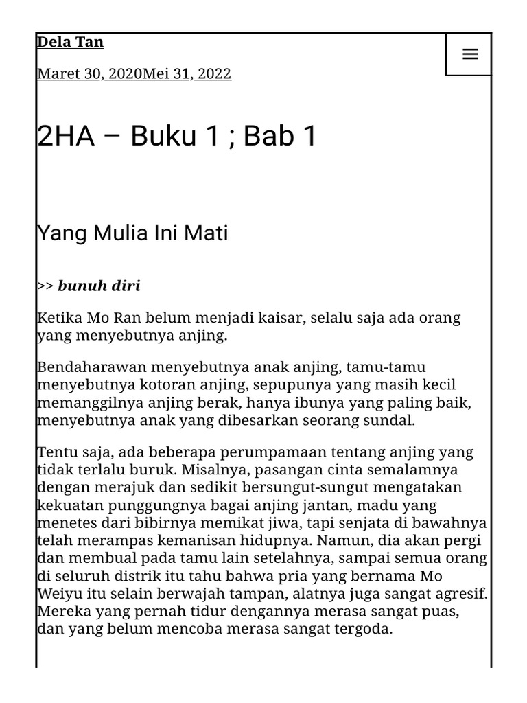 2HA - Buku 1 Bab 1 - Dela Tan | PDF | Fiksi Misteri, Thriller, & Kejahatan | Dewasa Muda
