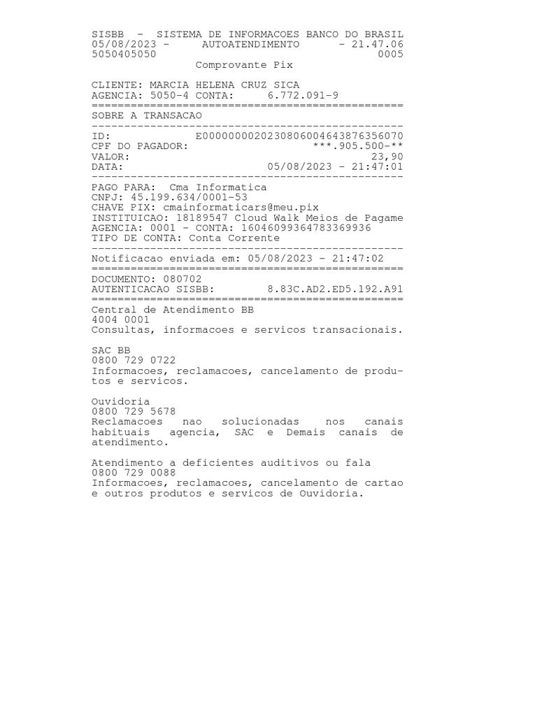 Comprovante 05-08-2023 214709 | PDF Comprovante 05-08-2023 214709 | PDF