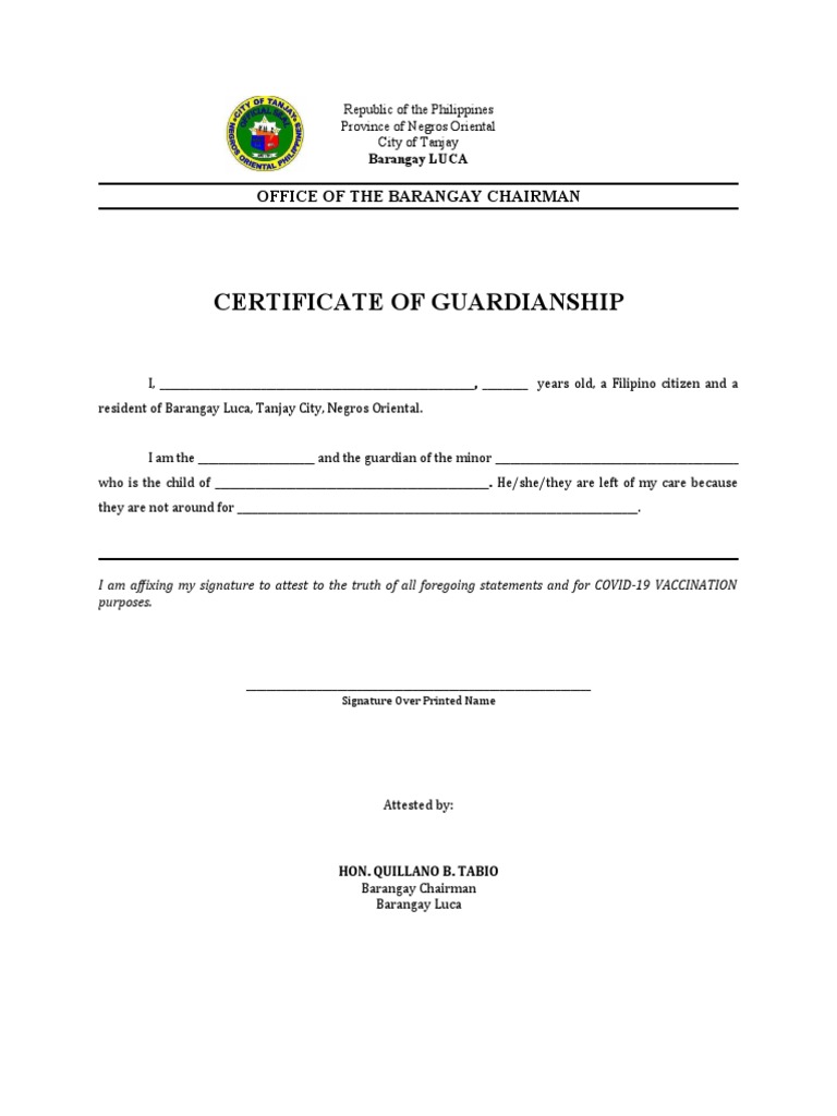 Barangay Luca Guardianship Certificate | PDF