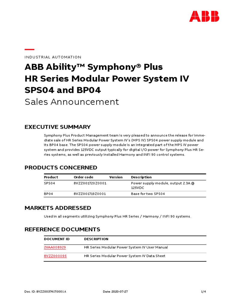 8VZZ003741T0001 - A - en - Symphony Plus HR Series Modular Power System ... 8VZZ003741T0001 - A - en - Symphony Plus HR Series Modular Power System ...