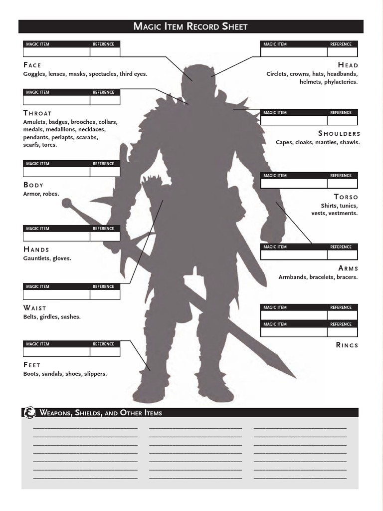 DnD Magic Item Record Sheet | PDF