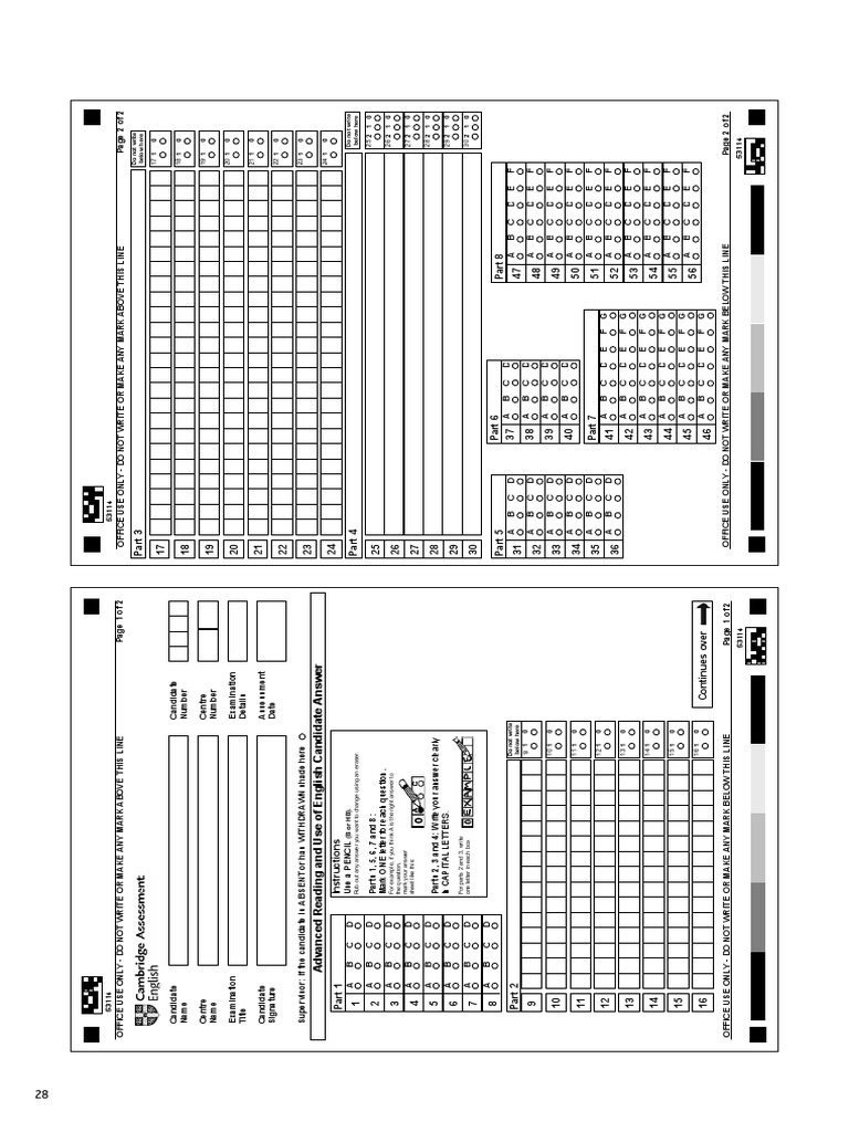 C1 Advanced Answersheet Writing and Use of English | PDF