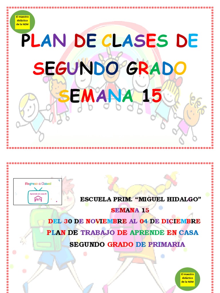 Plan de Clases Segundo Grado - Semana 15 | PDF | Maestros | Evaluación
