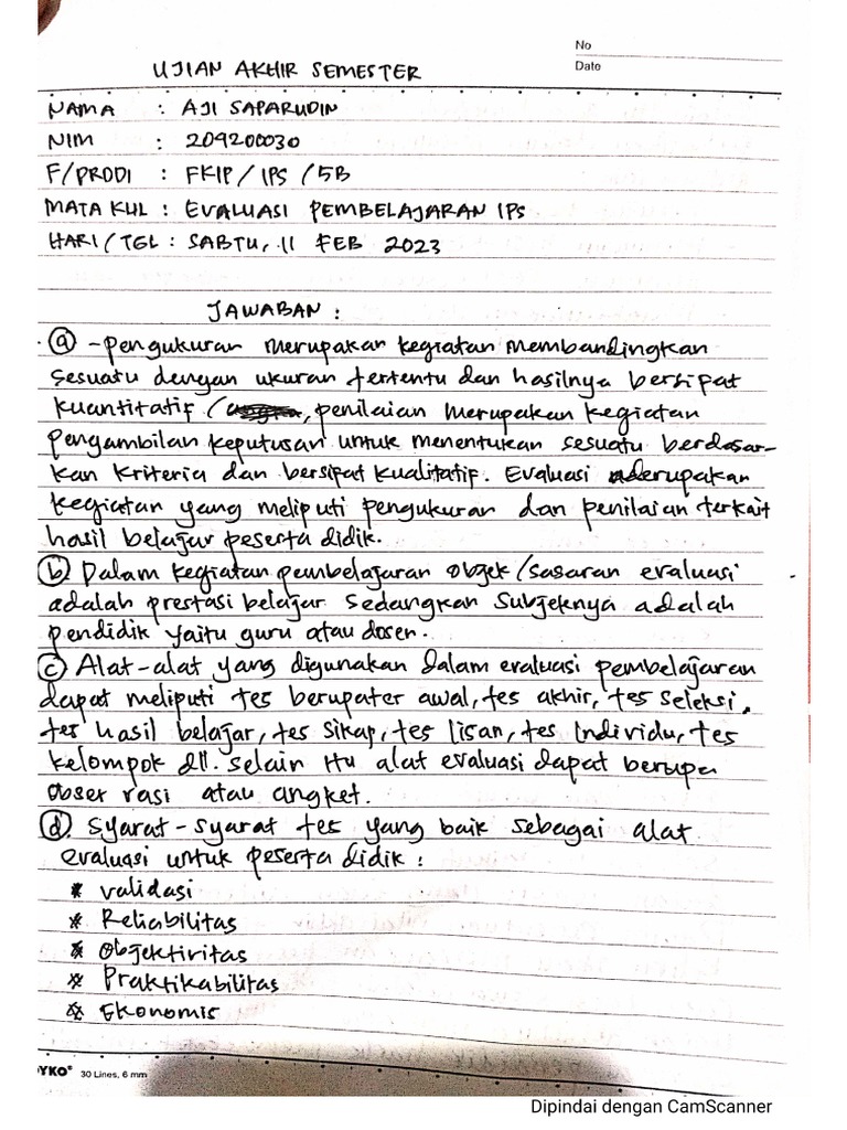 Uas Evaluasi Pembelajaran Ips Aji Saparudin - 1 | PDF