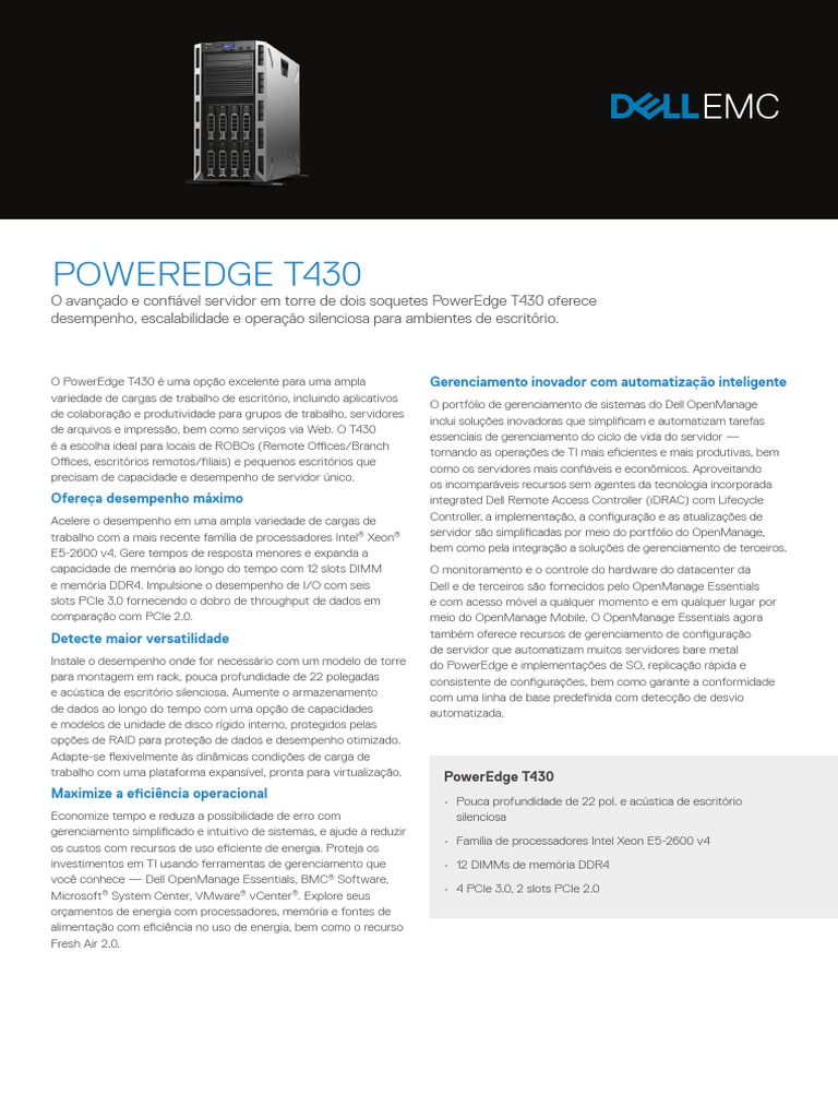 Poweredge t430 Spec Sheet | PDF