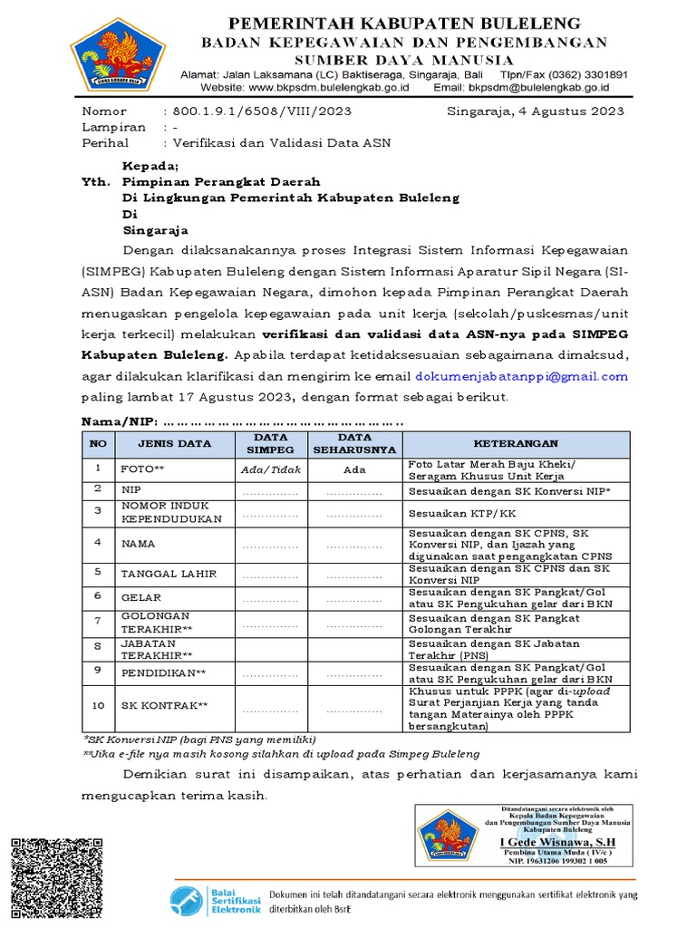 Verifikasi Data ASN Buleleng | PDF
