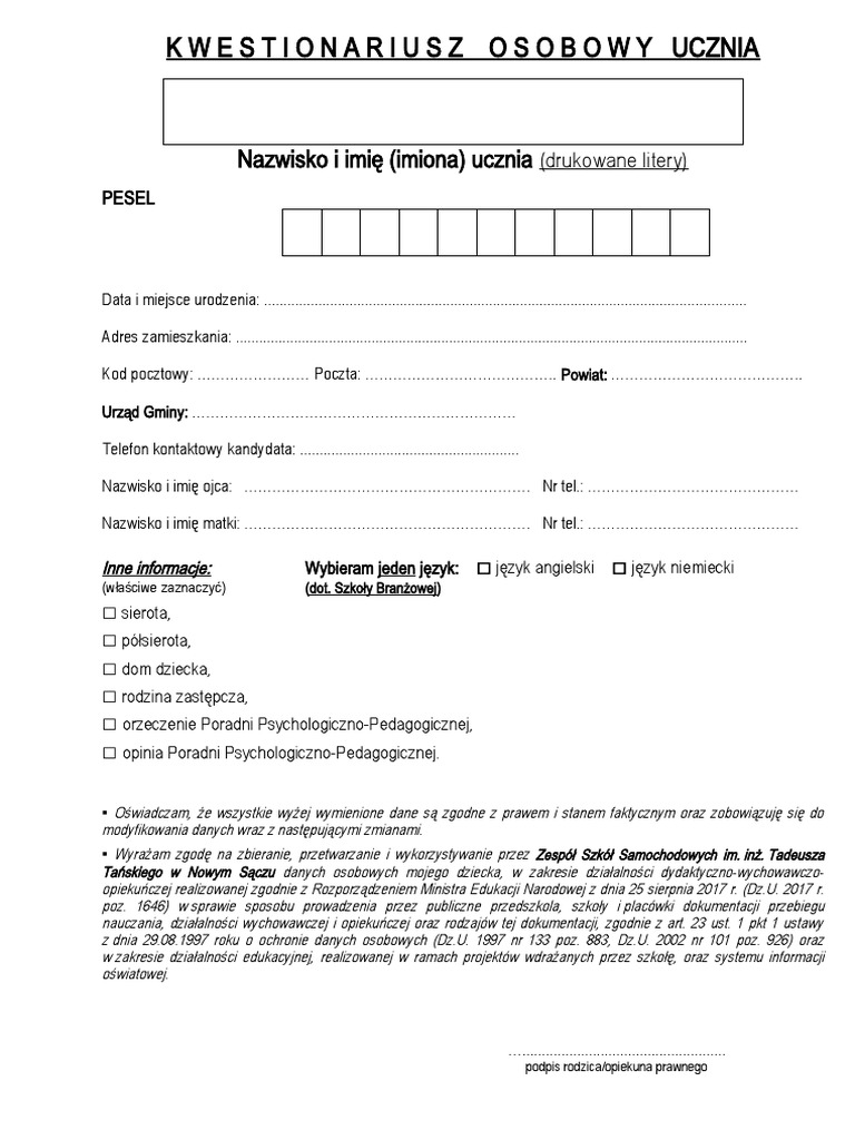 KWESTIONARIUSZ | PDF