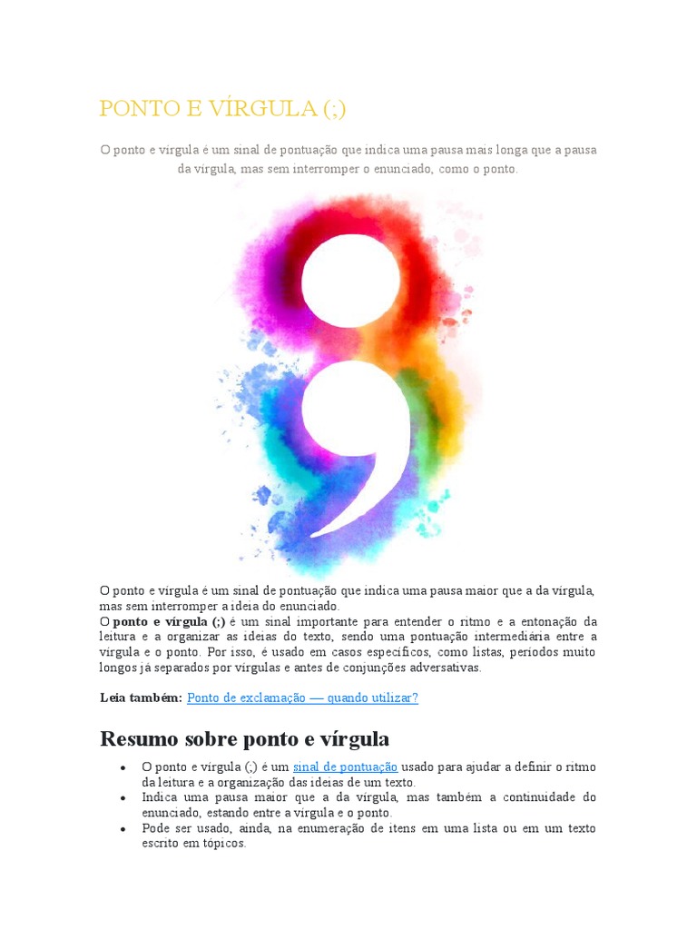 Ponto e Vírgula | PDF | Vírgula