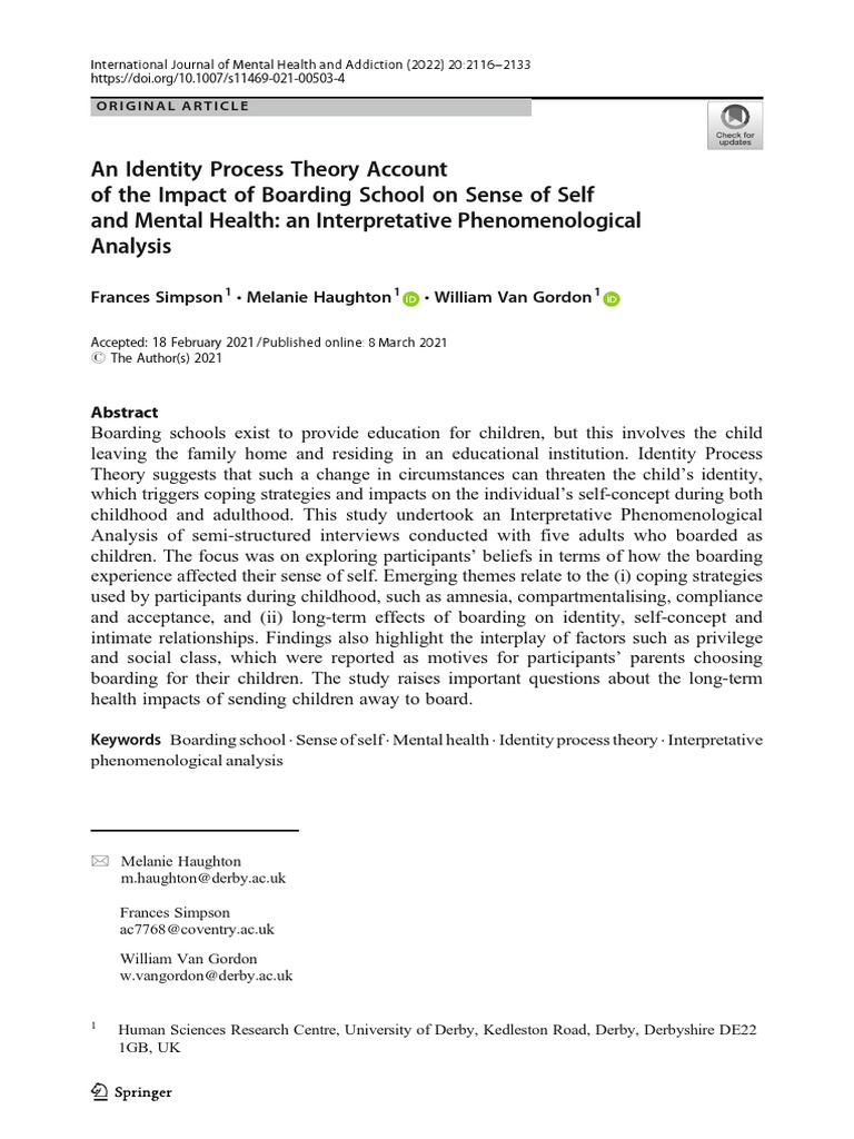 An Identity Process Theory Account of The Impact of Boarding School On ...