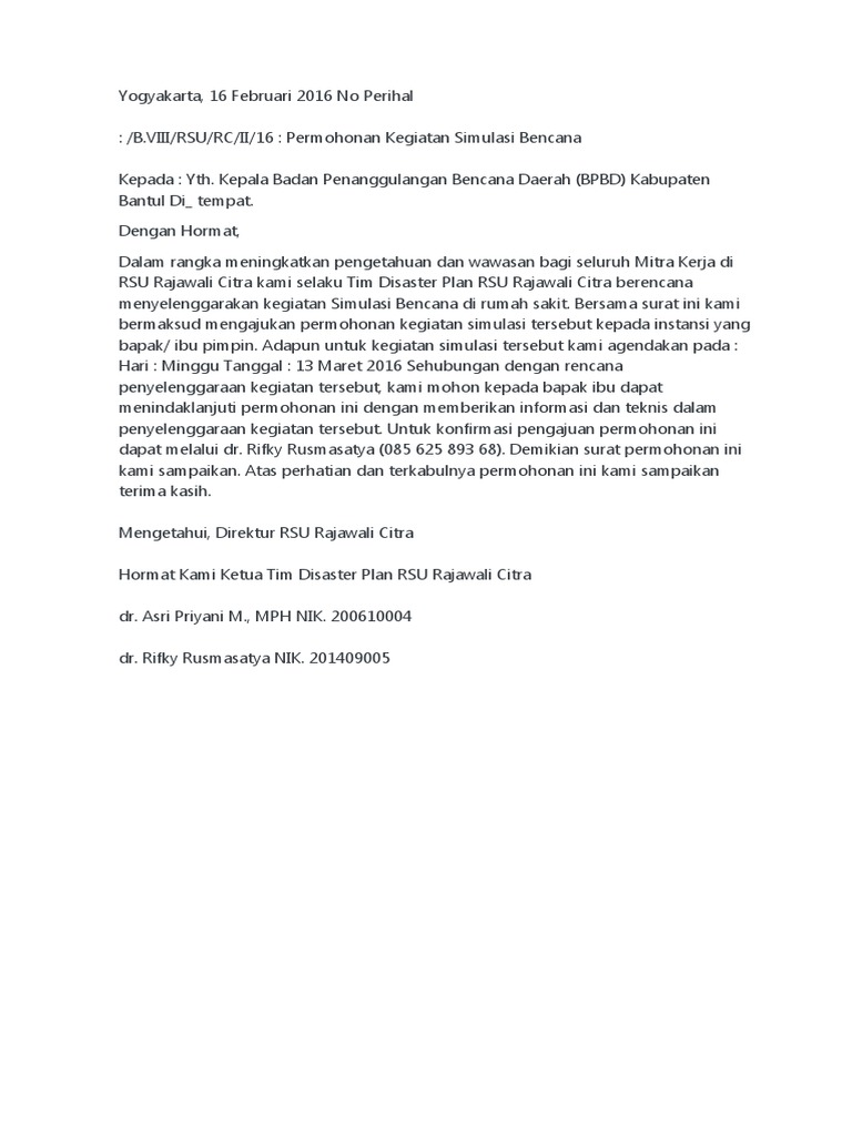 Surat Permohonan BPBD Mitigasi Bencana 11 Agustus 2023 | PDF