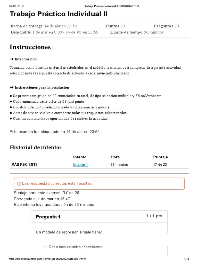 Trabajo Práctico Individual II - ECONOMETRIA | PDF | Mínimos cuadrados ordinarios | Regresión lineal