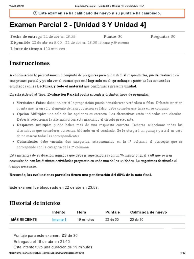 Examen Parcial 2 - (Unidad 3 Y Unidad 4) - ECONOMETRIA | Descargar gratis PDF | Econometría ...