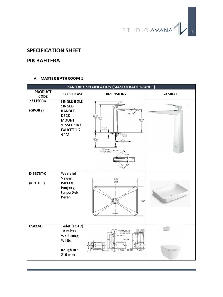 Specification Sheet Sanitary - PIK BAHTERA (07082023) | PDF