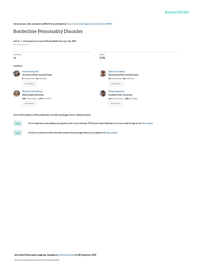 Borderline Personality Disorder | PDF | Borderline Personality Disorder ...