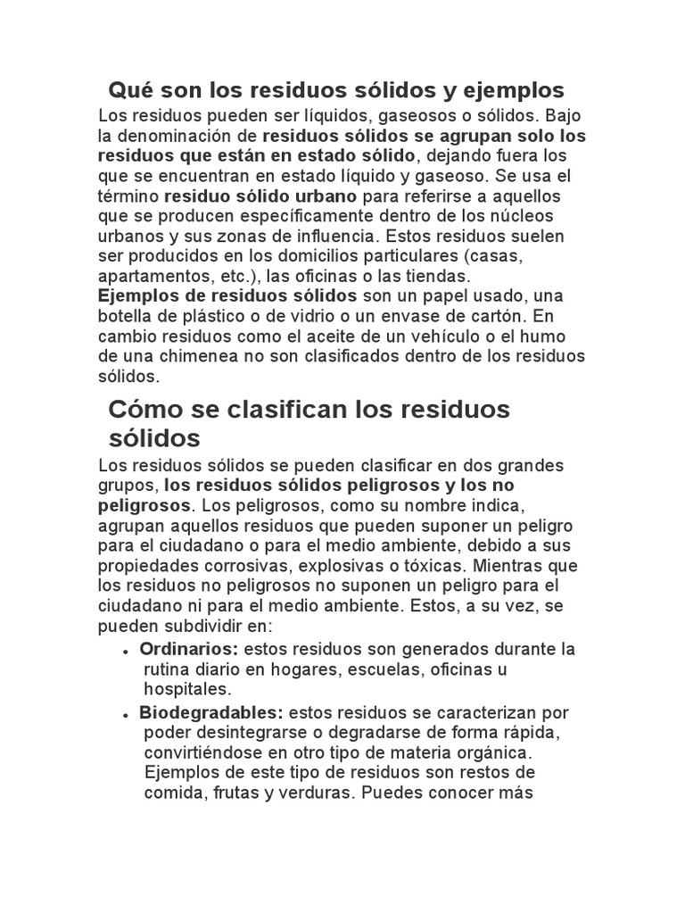 Qué Son Los Residuos Sólidos y Ejemplos | PDF | Residuos | Vertedero