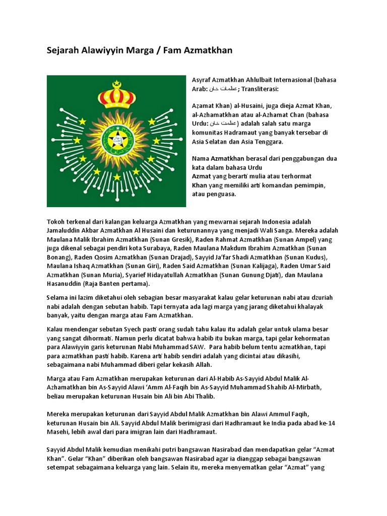 Sejarah Alawiyyin Marga Azmatkhan | PDF