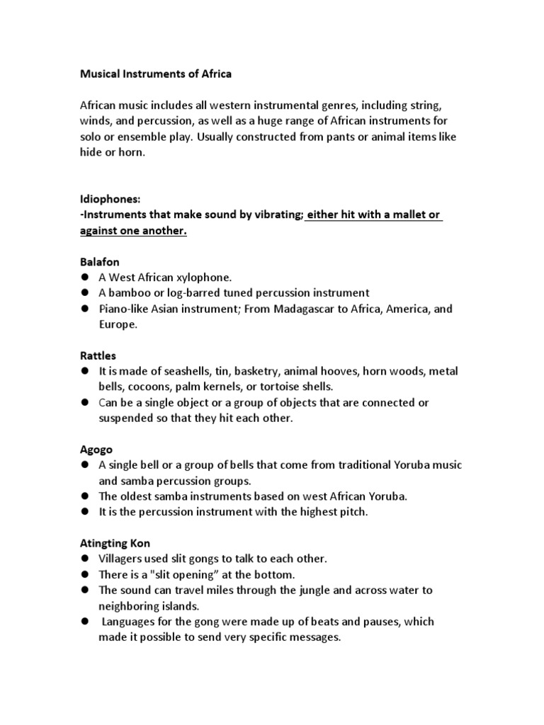 African Musical Instruments Overview | PDF | String Instruments | Drum