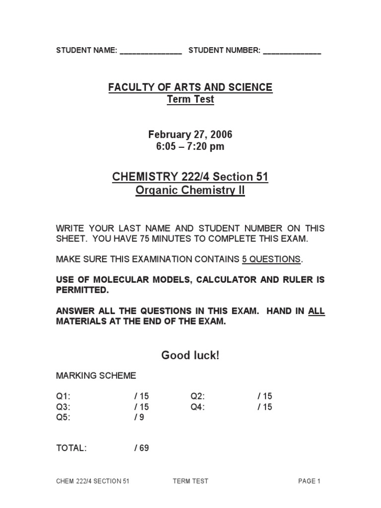 Chem 222 - Midterm Exam - Winter 2006 | PDF