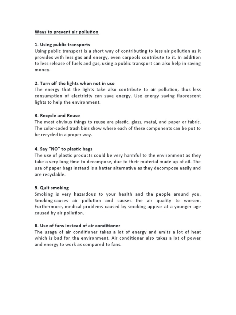 Ways To Prevent Air Pollution | PDF | Air Pollution | Recycling