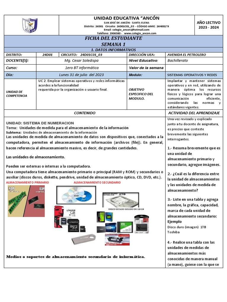 S.o-seMANA1 Segundo Trimestre | PDF | Disco flexible | Disco duro