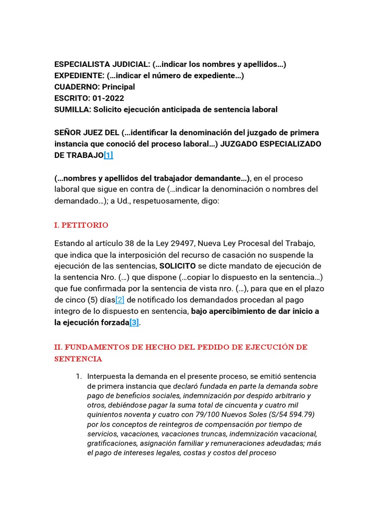 MODELO Escrito de Ejecucion Anticipada de Sentencia | PDF