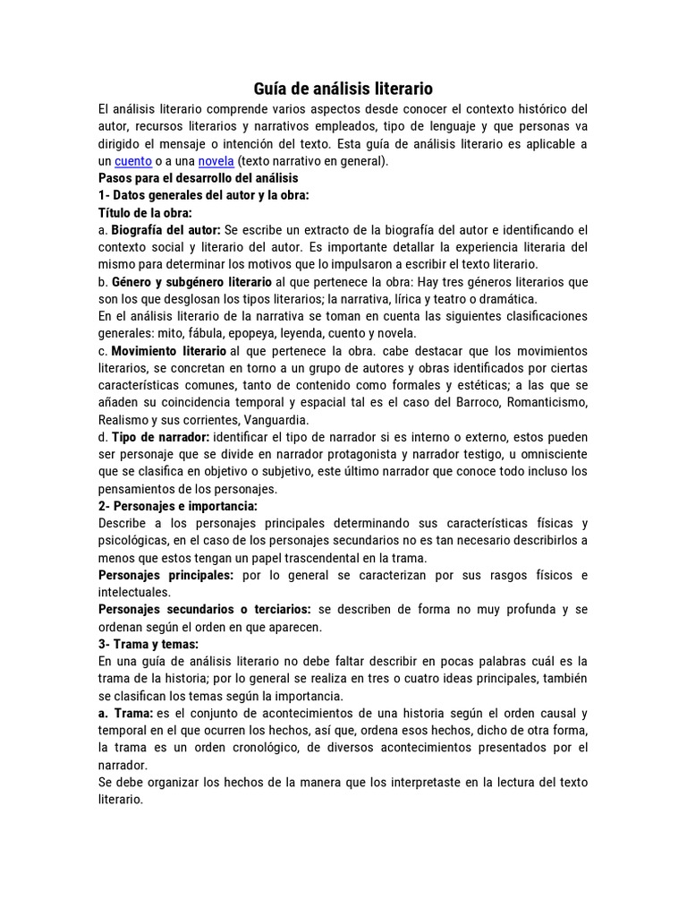 Guía para Análisis Literario | PDF | Narración | Narrativa