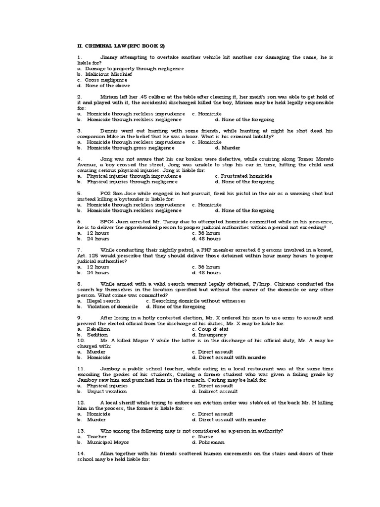 Ii. Criminal Law (RPC Book 2) | PDF | Legal Liability | Corruption