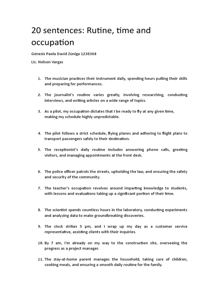 20 Sentences Occupations, Time and Routines | PDF