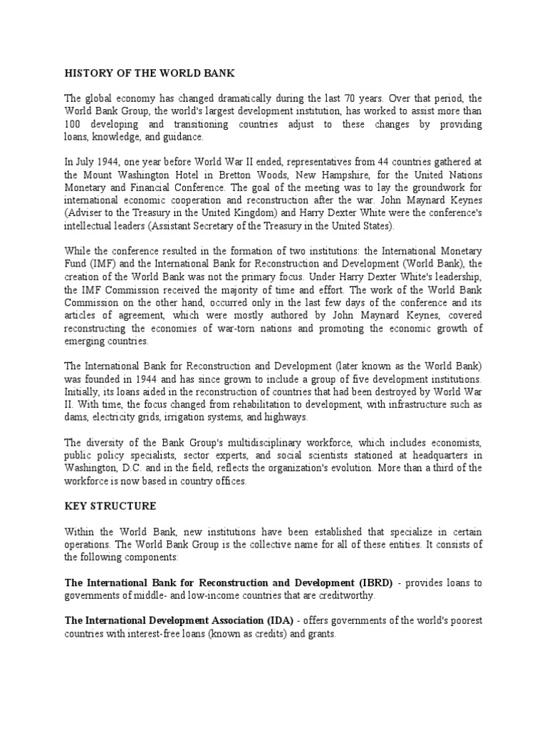 Establishment of the World Bank in 1944 | PDF | World Bank Group ...