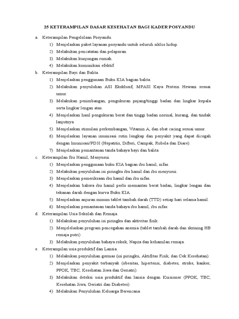 25 Keterampilan Dasar Kader Posyandu | PDF | Kesehatan Holistik