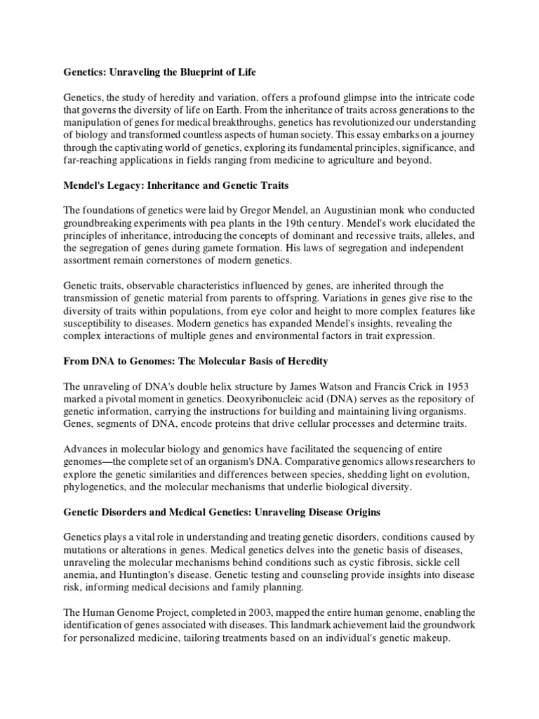 Genetics Essay - Unraveling the Blueprint of Life | PDF | Genetics | Heredity