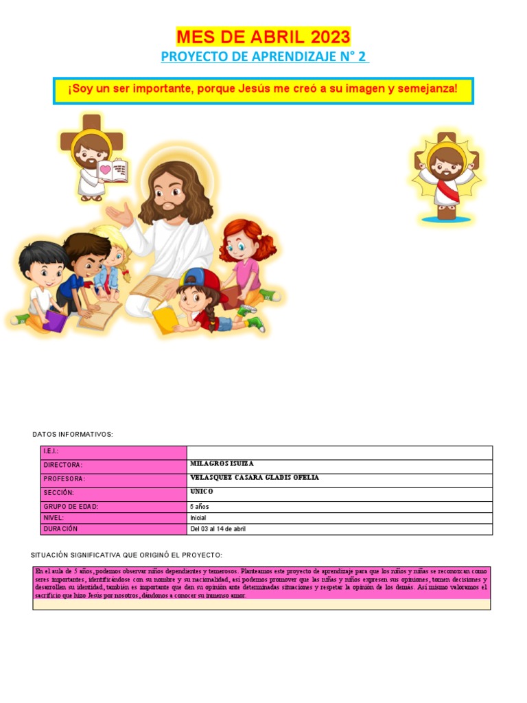 5 - Años - Proyecto - de - Aprendizaje Mes de Abril | PDF